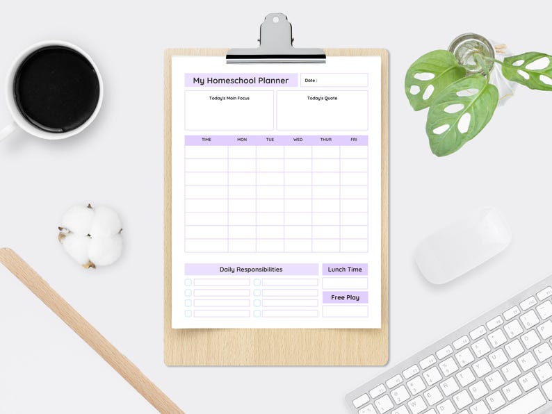 Weekly Homeschool Planner Printable: Kids Chore Chart (digital Download ...