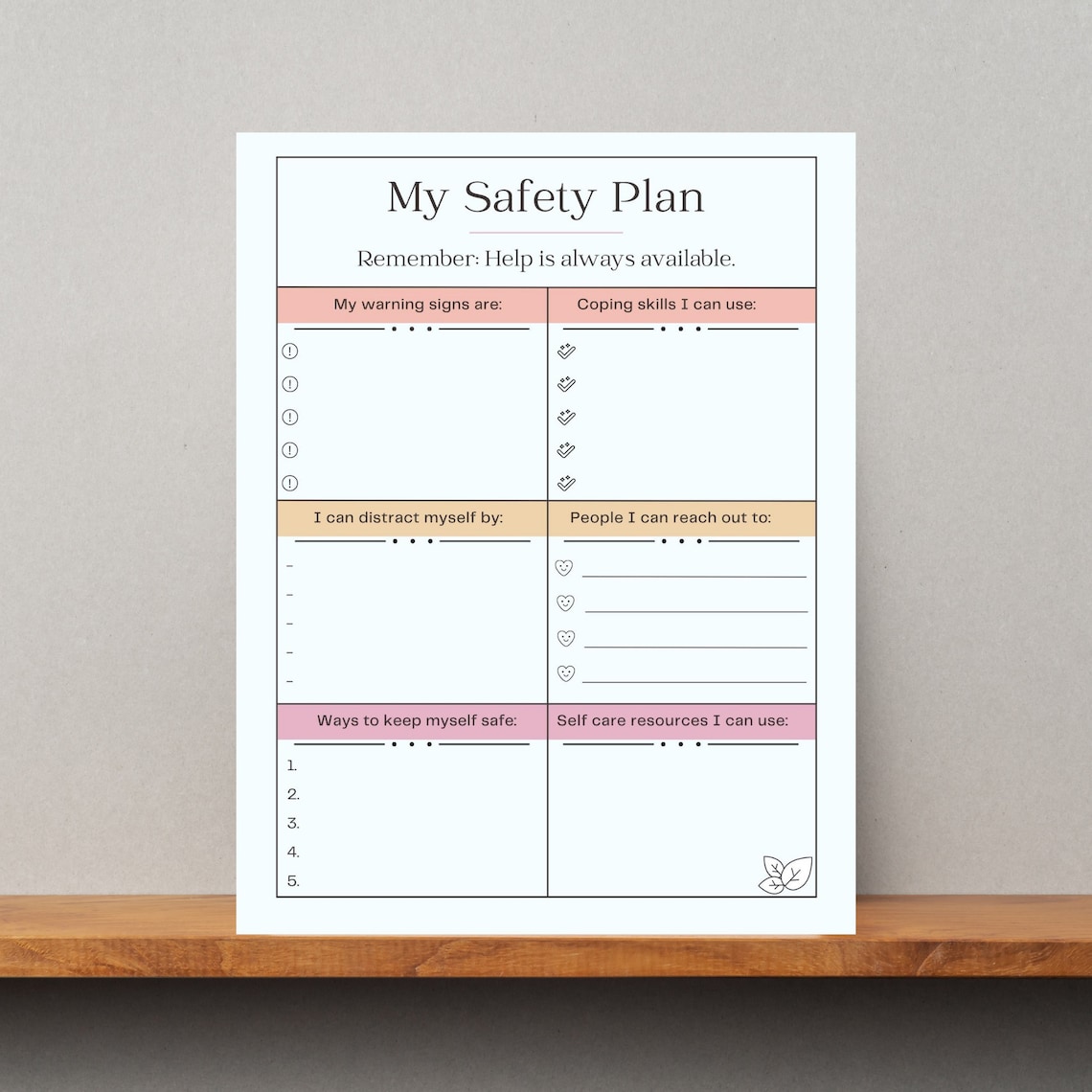 Printable Safety Crisis Plan Worksheet: Mental Health Self-care (PDF ...