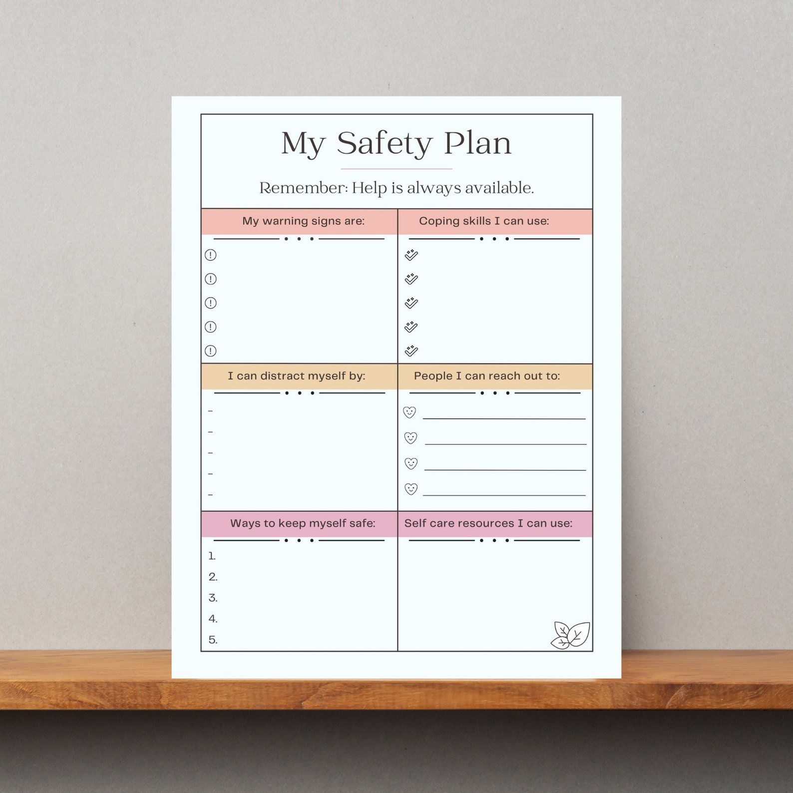 Printable Safety Crisis Plan Worksheet, Therapy Worksheet, Mental ...