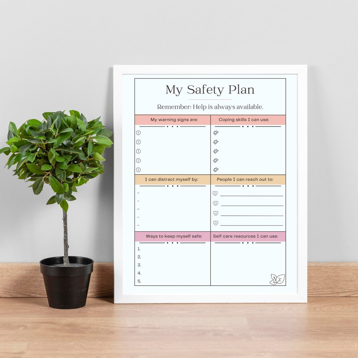 Printable Safety Crisis Plan Worksheet: Mental Health Self-care (PDF ...