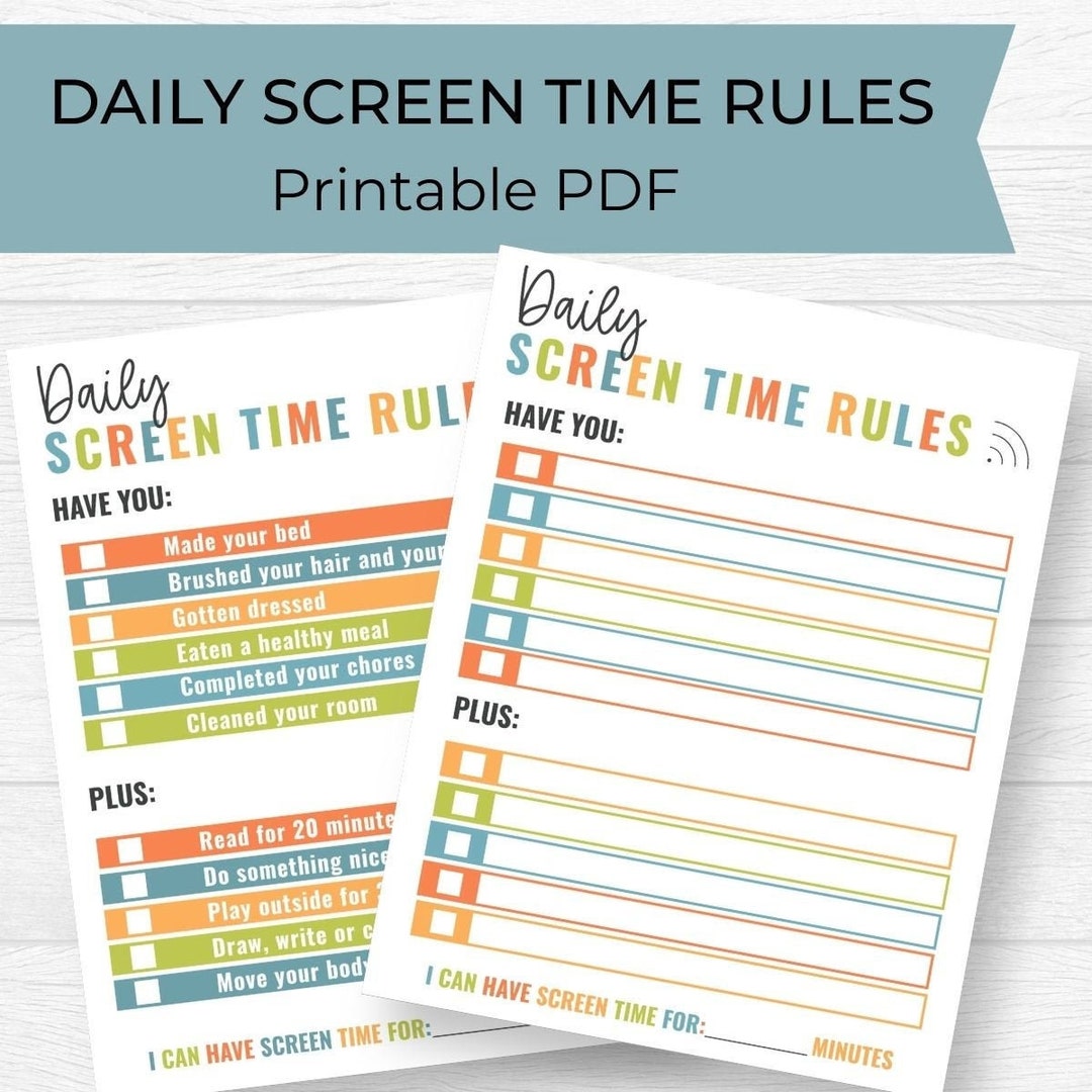 Screen Time Rules Printable, Screen Time Chore Chart, Limit Screen Time ...