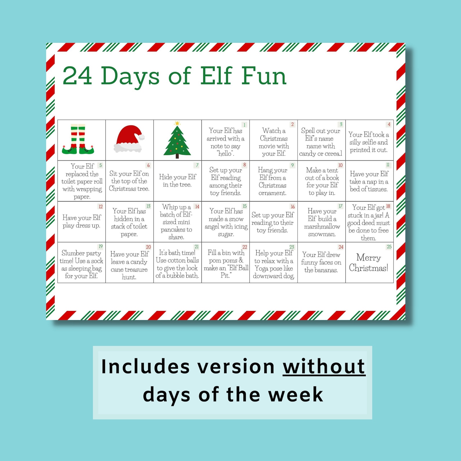 Elf Calendar Printable, Christmas Elf Ideas, Elf Kit, Elf Activities ...