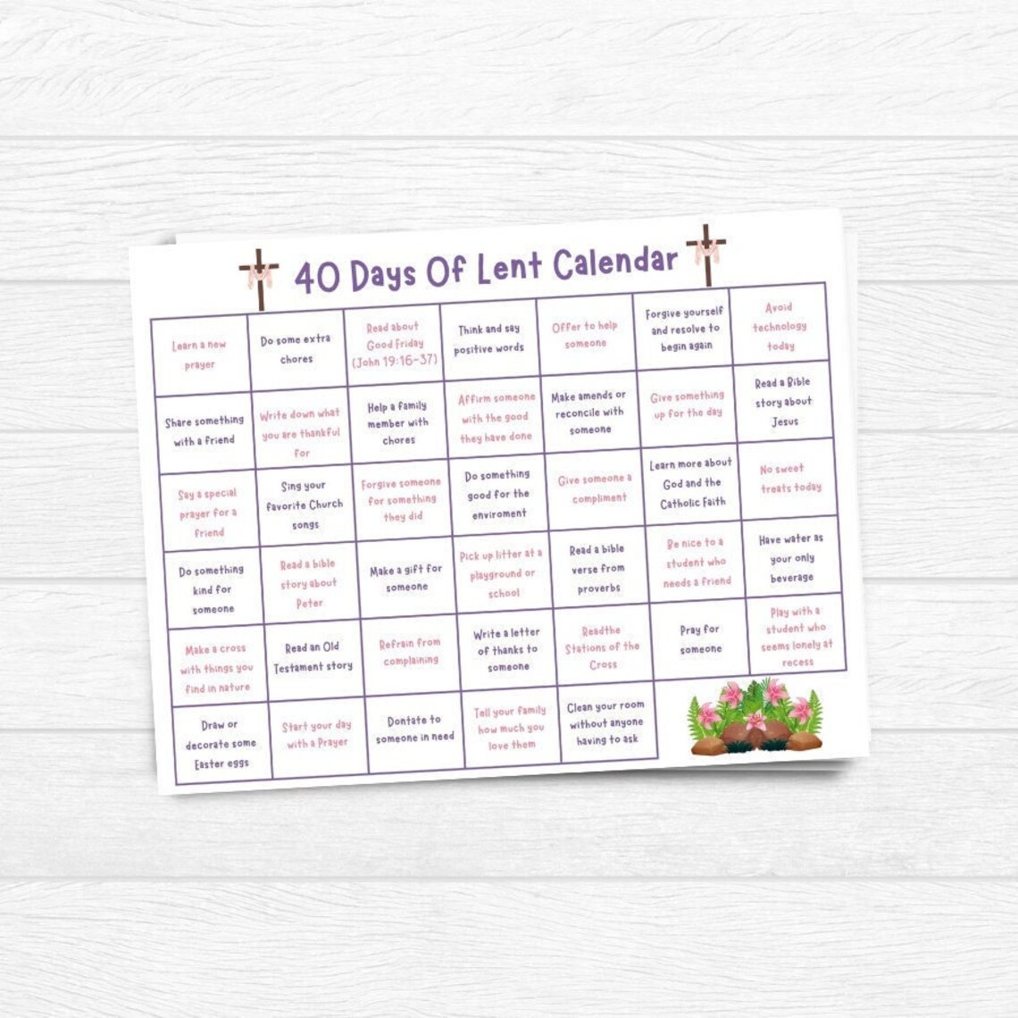 Family Lenten Calendar, Baptist, Pillars of Lent, Kids Lent Activity ...