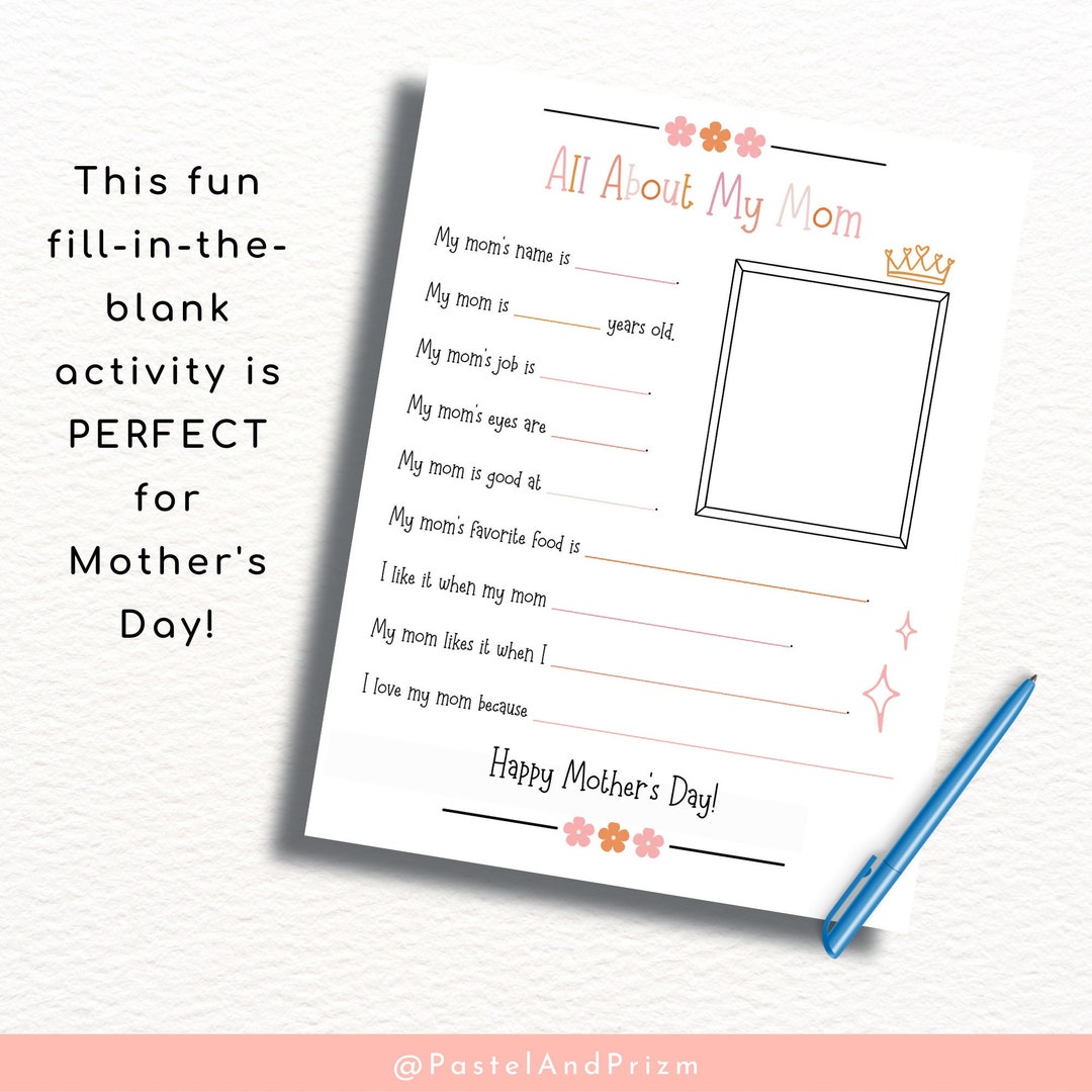 All About My Mom, Mothers Day Printable, Mothers Day Gift, All About ...