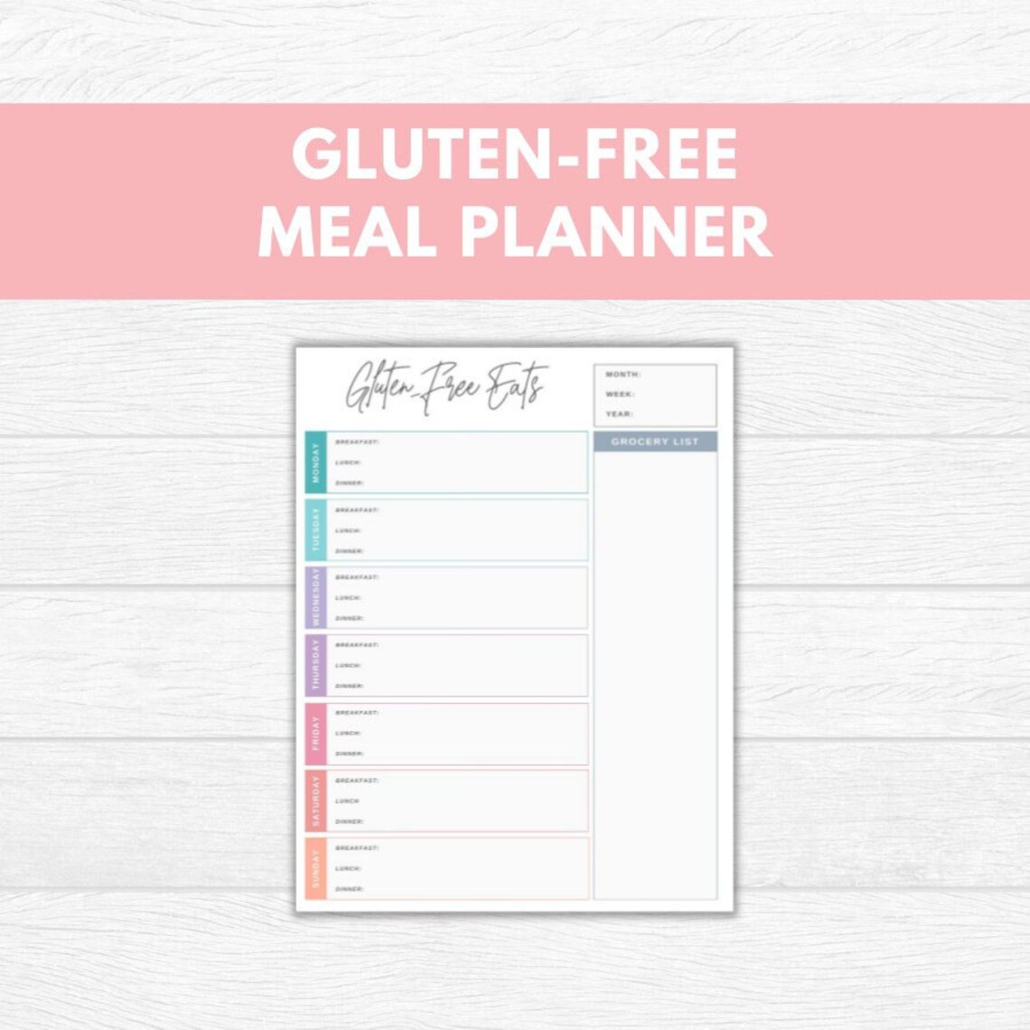 Weekly Planner, Printable Meal Planner, Gluten Free Printable, Celiac ...