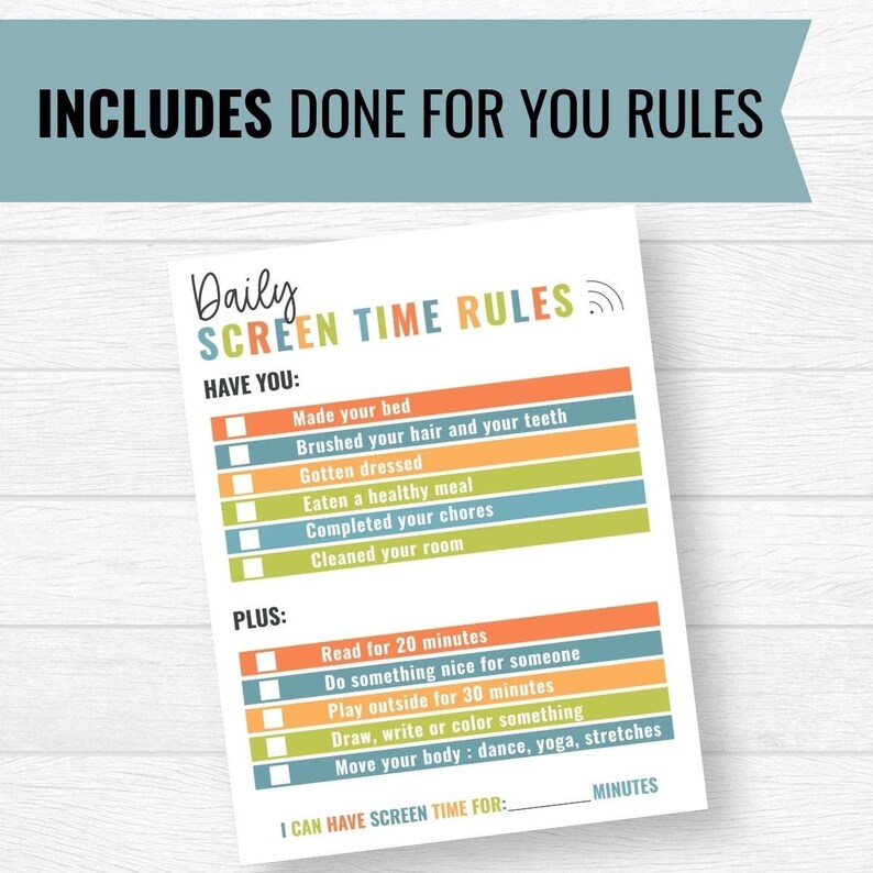 Screen Time Rules Printable, Screen Time Chore Chart, Limit Screen Time ...