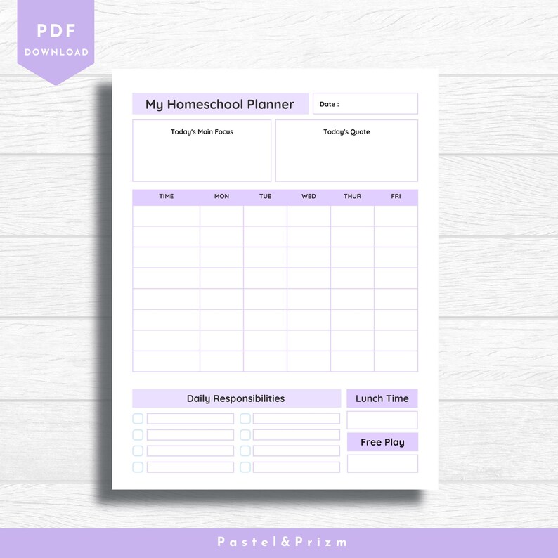 Weekly Homeschool Planner Printable: Kids Chore Chart (digital Download ...