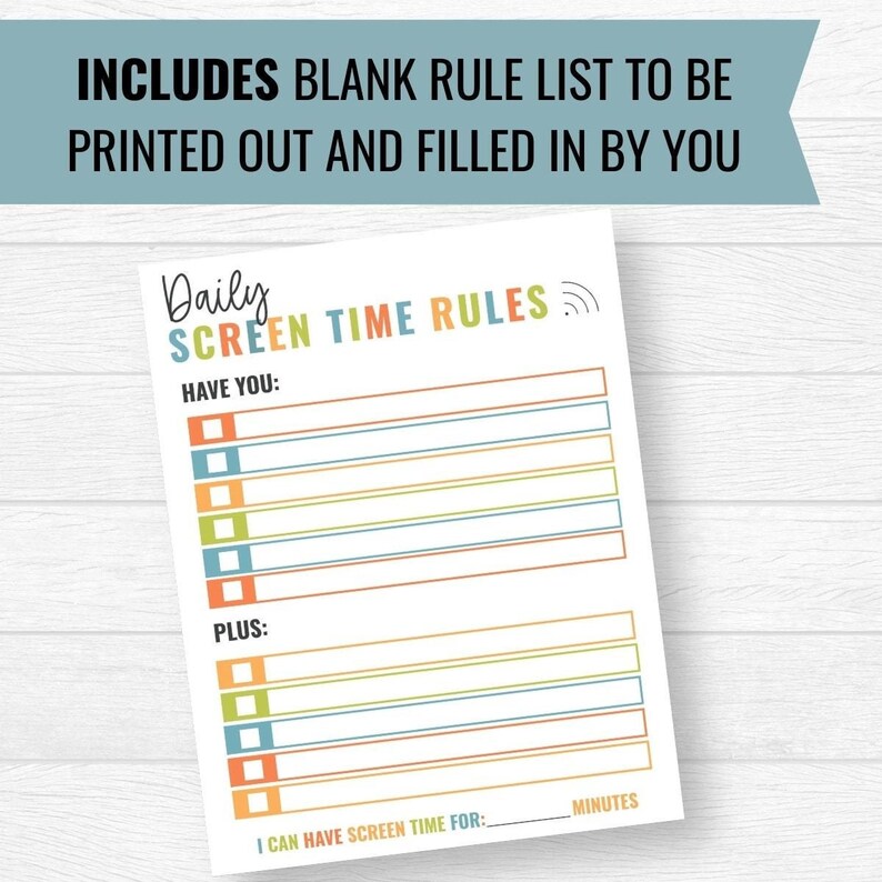 Screen Time Rules Printable, Screen Time Chore Chart, Limit Screen Time ...