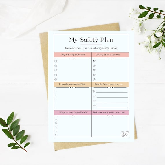 Printable Safety Crisis Plan Worksheet Therapy Worksheet - Etsy