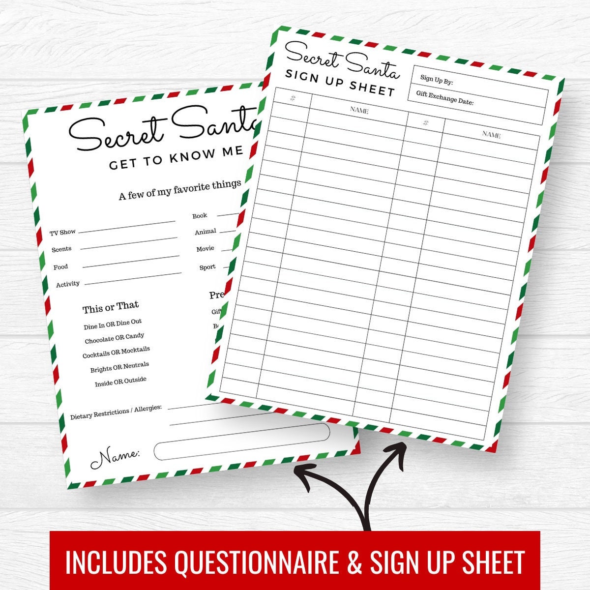 Secret Santa Questionnaire, Secret Santa Gift Exchange Printable ...
