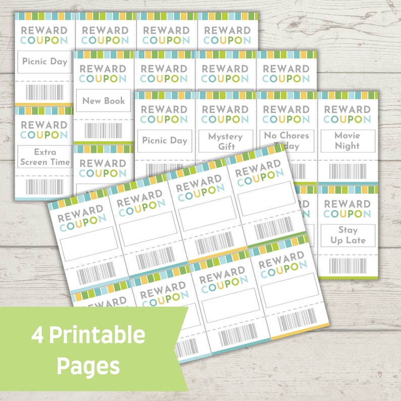 Reward Coupon Set, Printable Chore Incentives, School Reward System ...