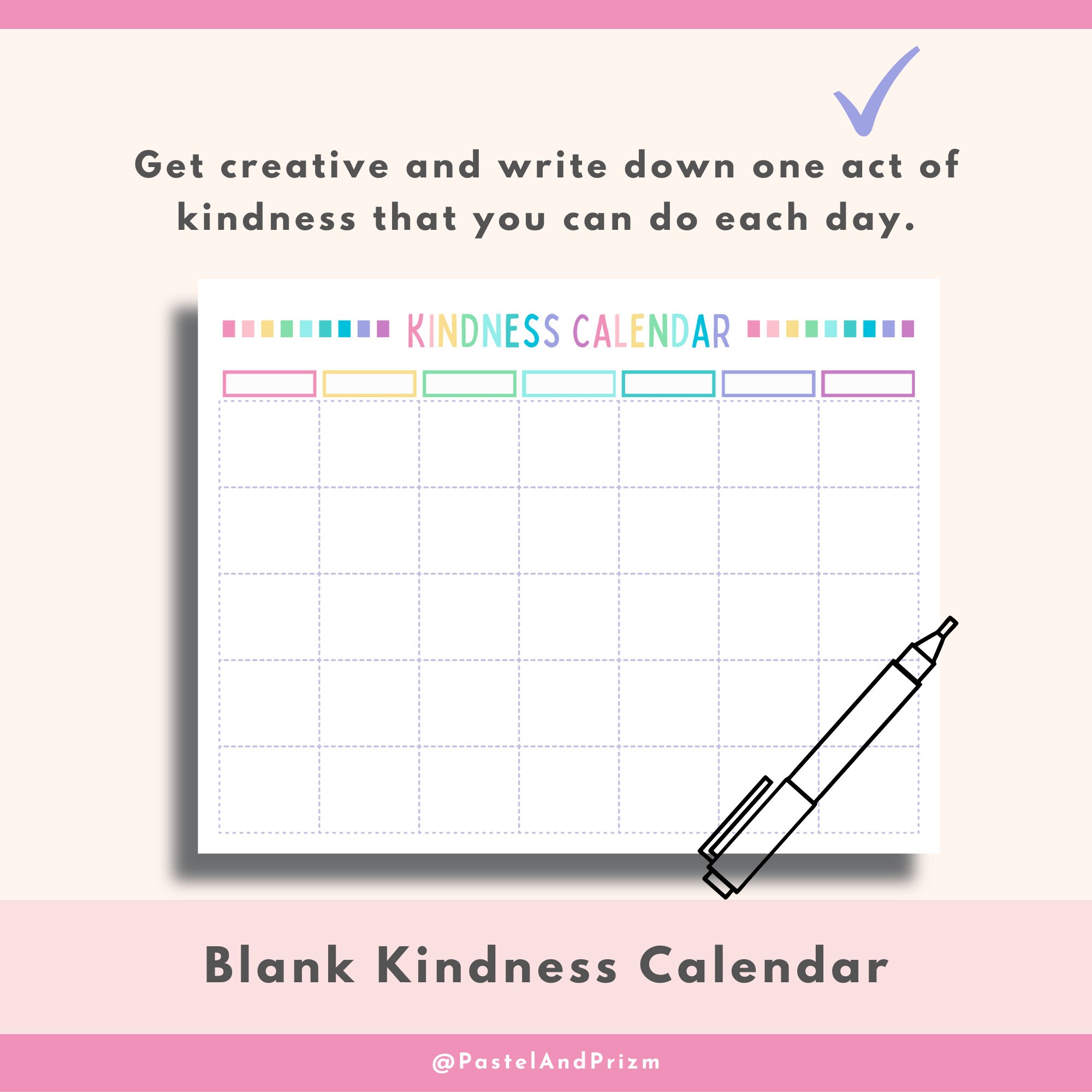 Kindness Calendar for Kids, Girls Kindness Printable, Kids Gratitude ...