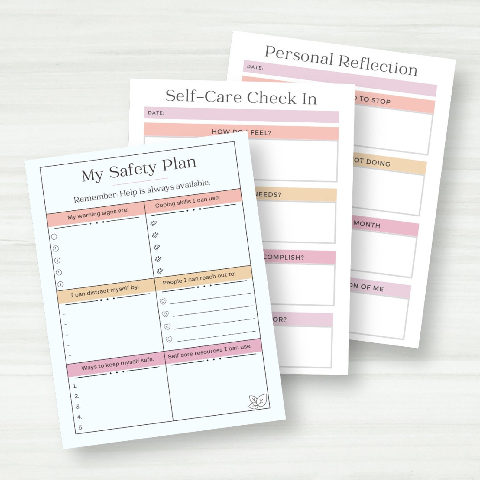 Mental Health Worksheets, Safety Plan for Mental Health, Personal ...