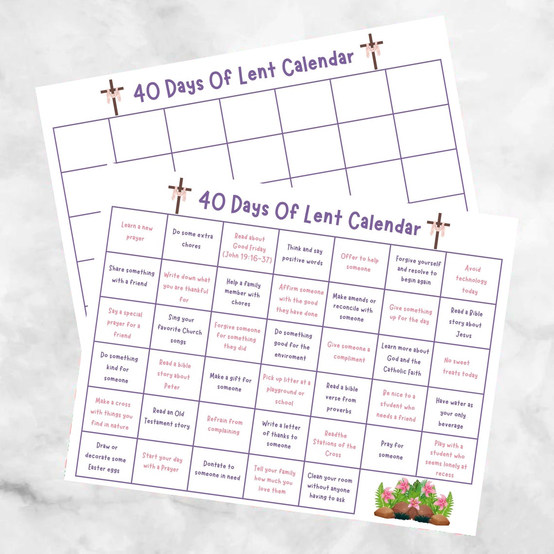 Kids Lenten Calendar 2 Set, Kids Lent Activity, 40 Days of Lent ...
