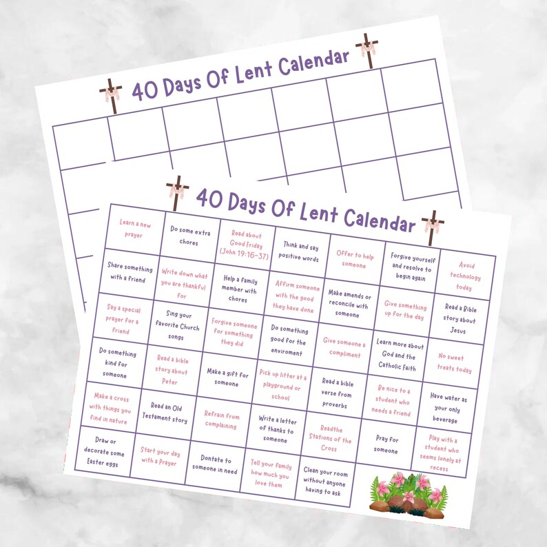 40 Days Lent Calendar for Kids, Ash Wednesday Activity (printable) - Etsy