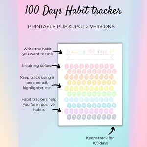 100 Day Habit Tracker Printable: Daily Goal Planner (digital Download ...