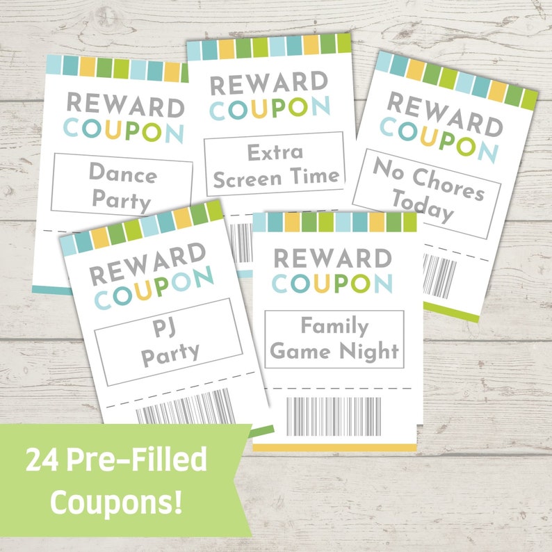 Reward Coupon Set, Printable Chore Incentives, School Reward System ...