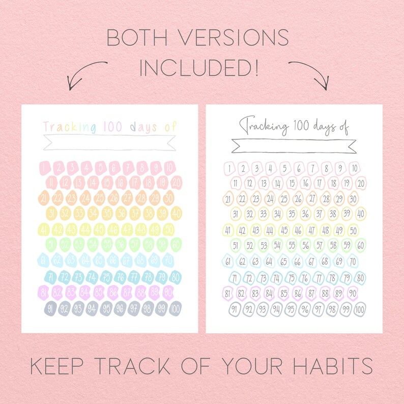 100 Days Habit Tracker, Stationary, Habit Printable, Success Planner ...