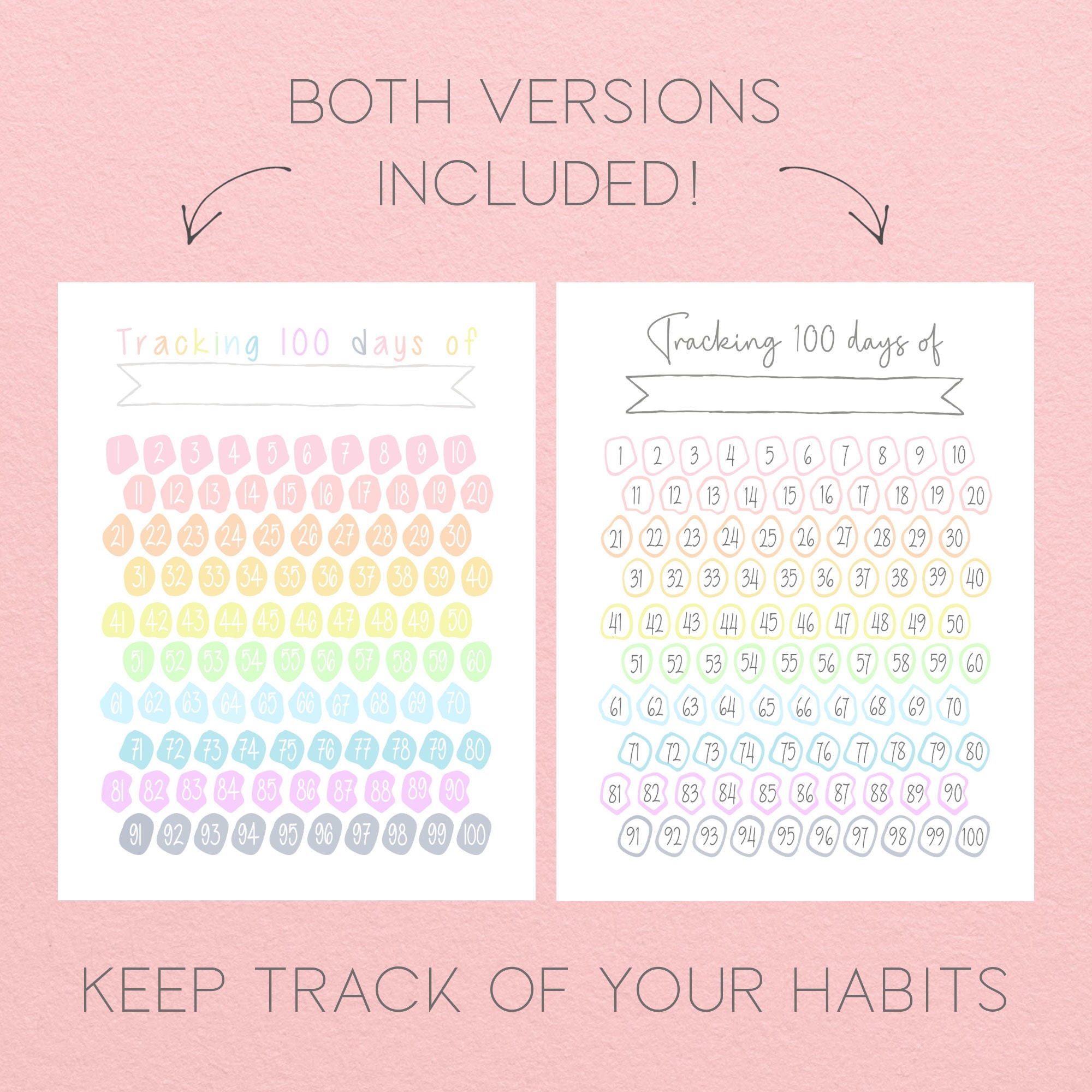 100 Days Habit Tracker Stationary Habit Printable Success - Etsy