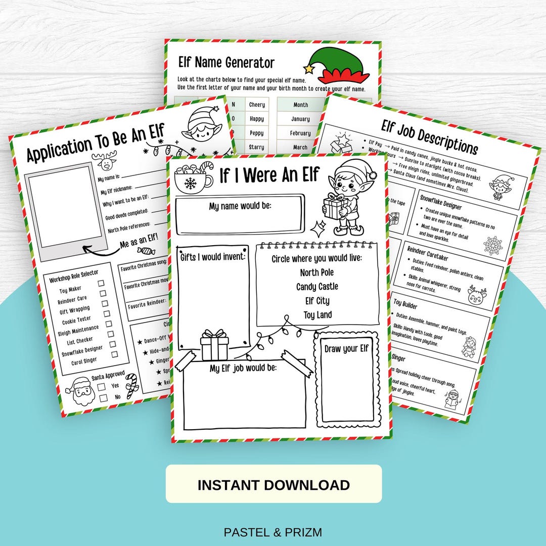 Christmas Elf Activity Set: Job Application, Name Generator (kids ...