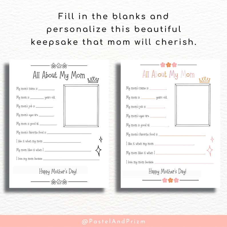 All About My Mom Mothers Day Printable Mothers Day Gift All - Etsy