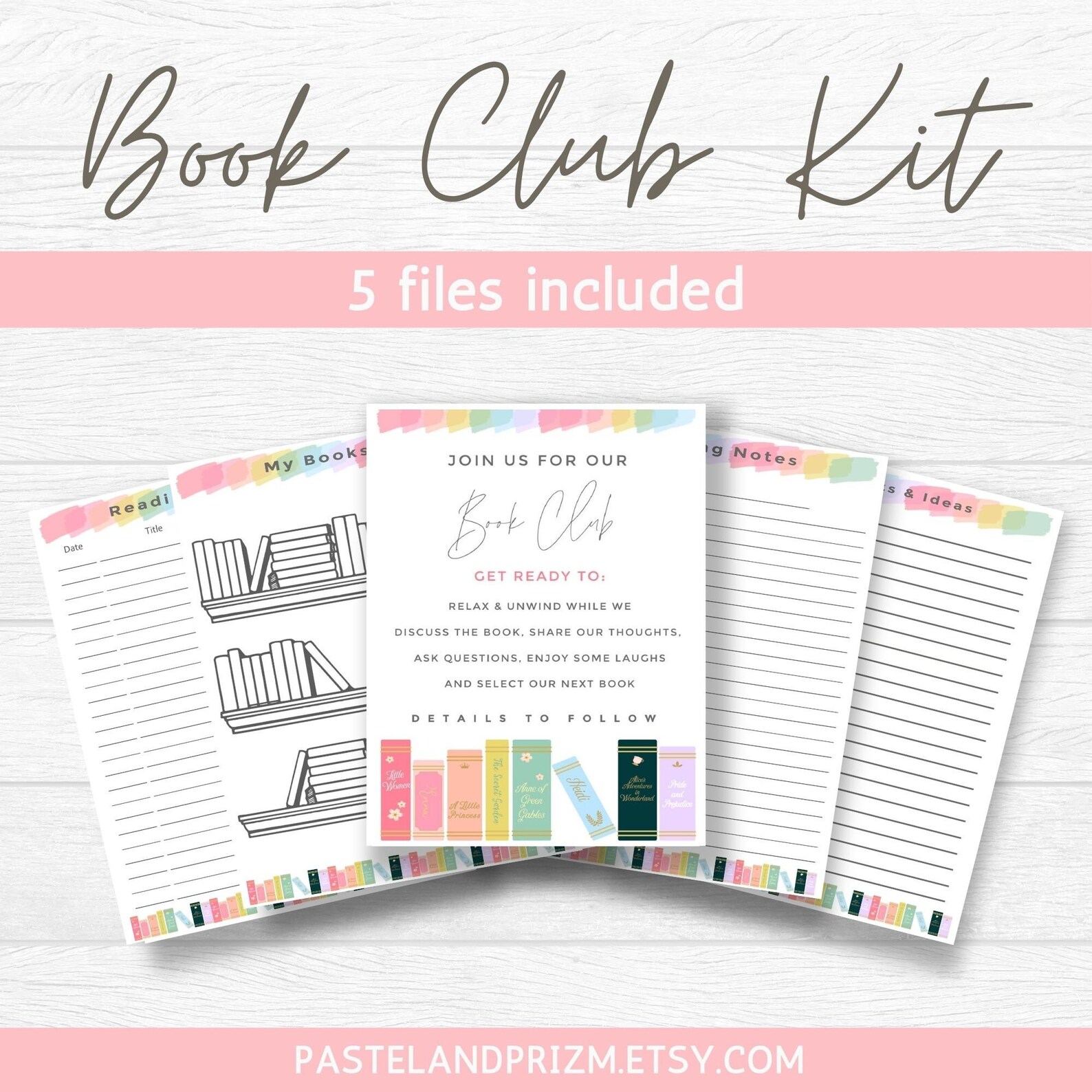 Pastel Book Club Kit, Book Club Bundle, Kids Book Club Printable Set ...