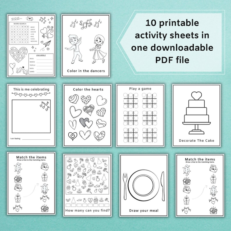 Wedding Activity Pack for Kids, Wedding Reception Games, Kids Wedding ...