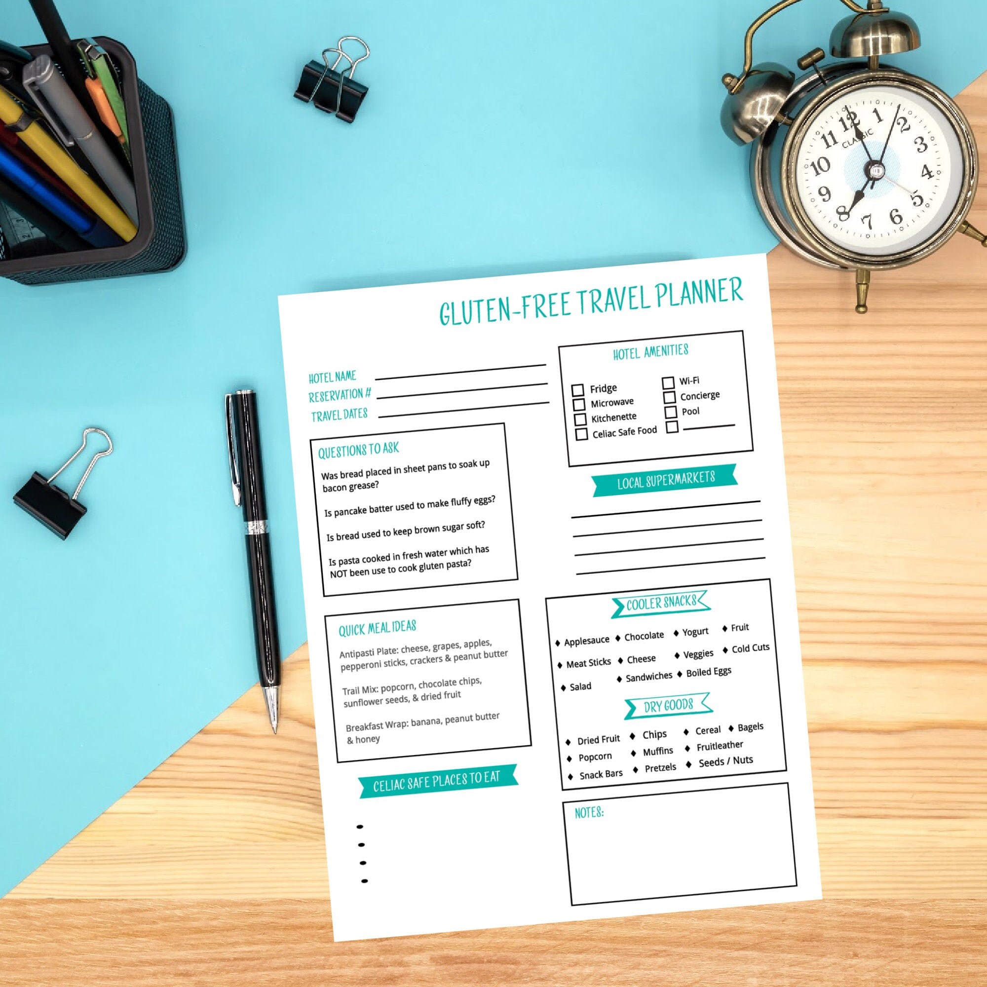 Gluten Free Travel Planner, Printable Trip Organizer, Celiac Food ...