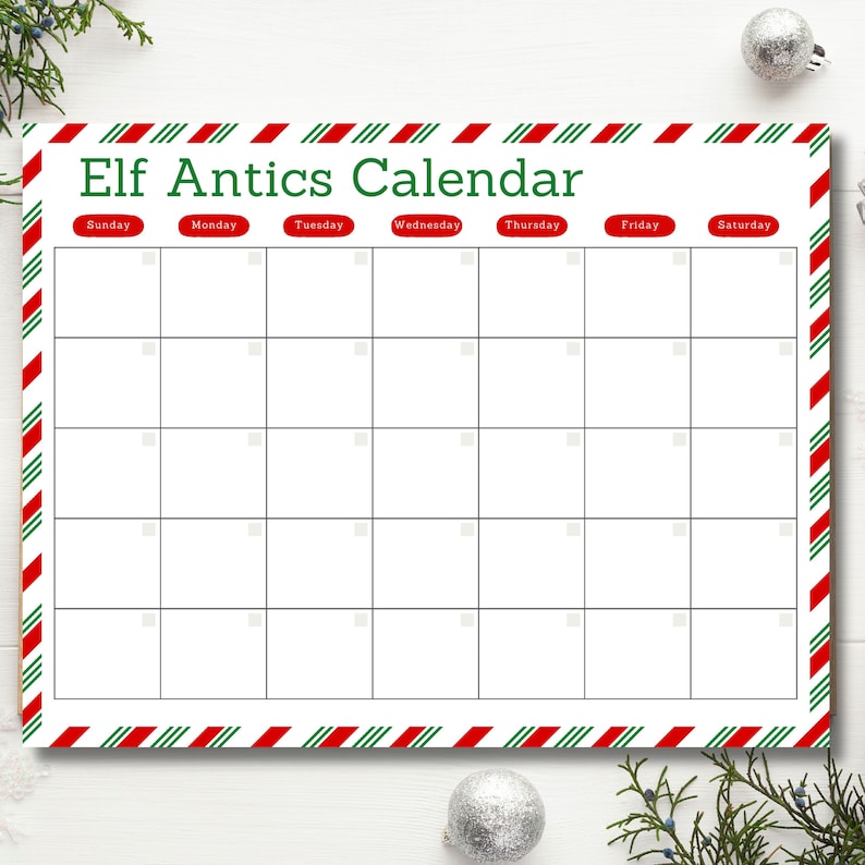 Elf Calendar Printable, Christmas Elf Ideas, Elf Kit, Elf Activities ...