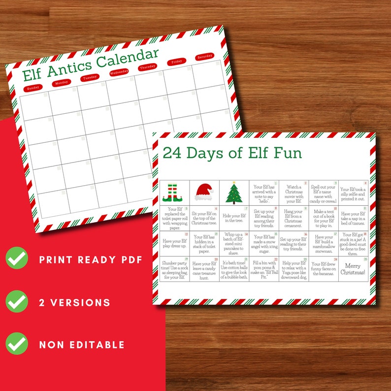 Elf Calendar Printable, Christmas Elf Ideas, Elf Kit, Elf Activities ...
