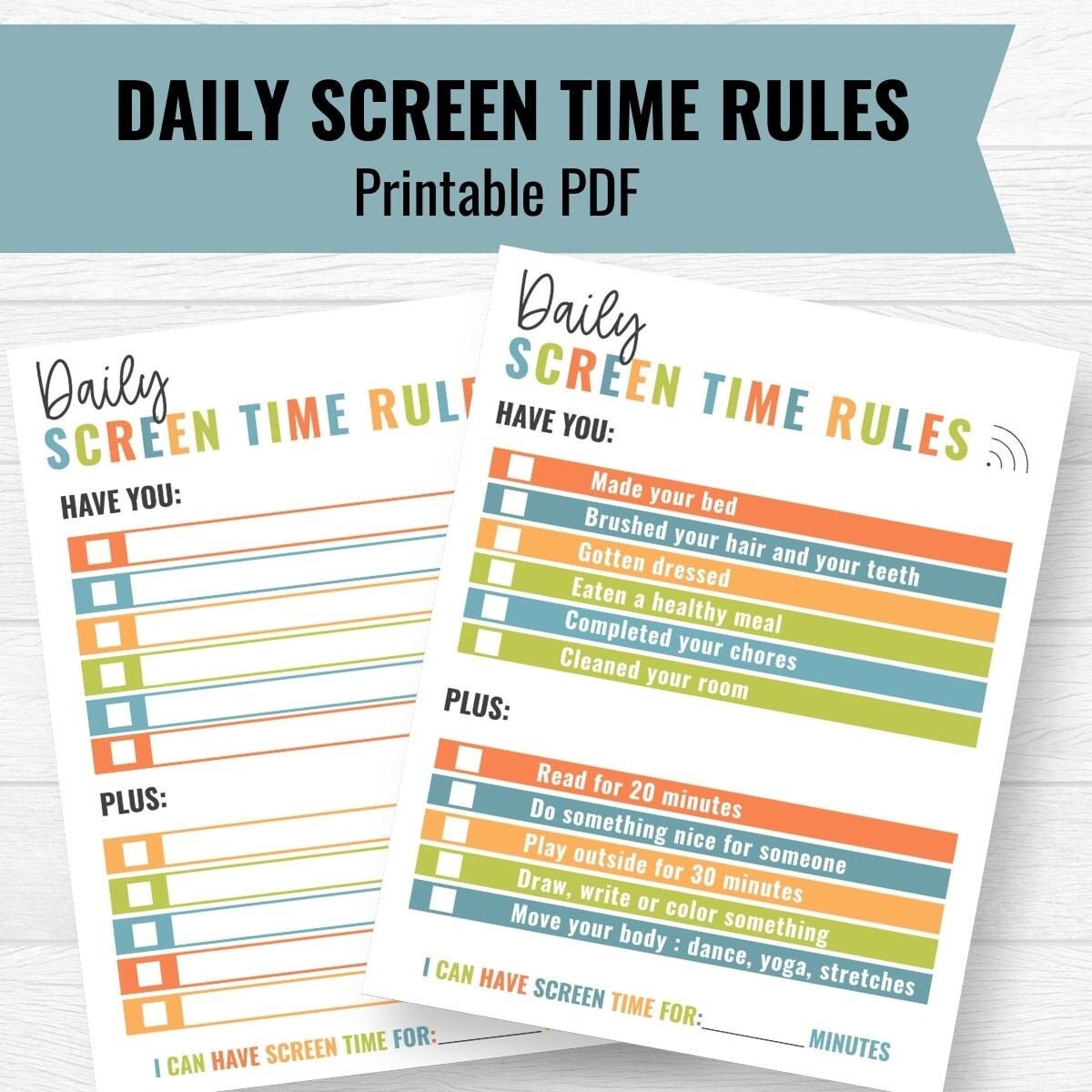 Screen Time Rules Printable, Screen Time Chore Chart, Limit Screen Time ...