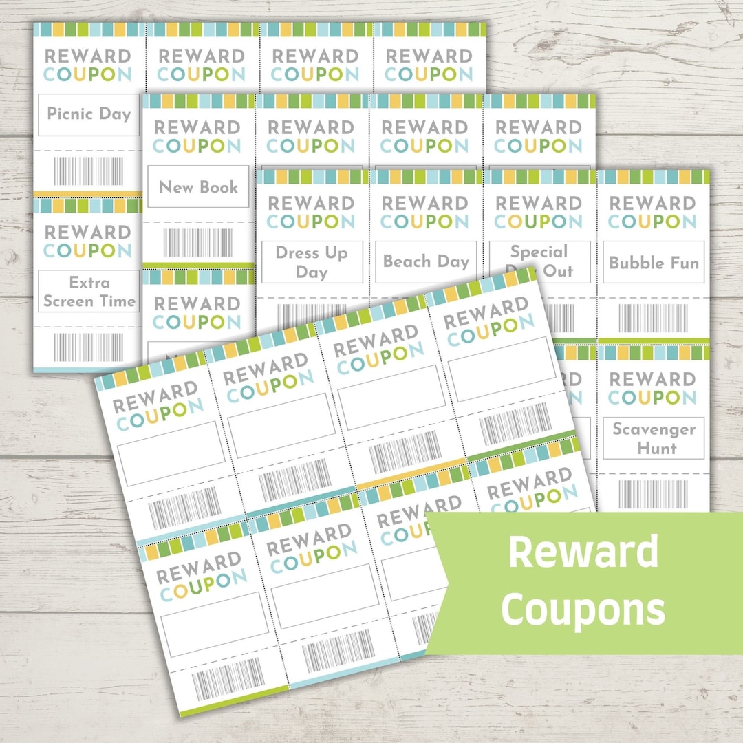 Reward Coupon Set, Printable Chore Incentives, School Reward System ...