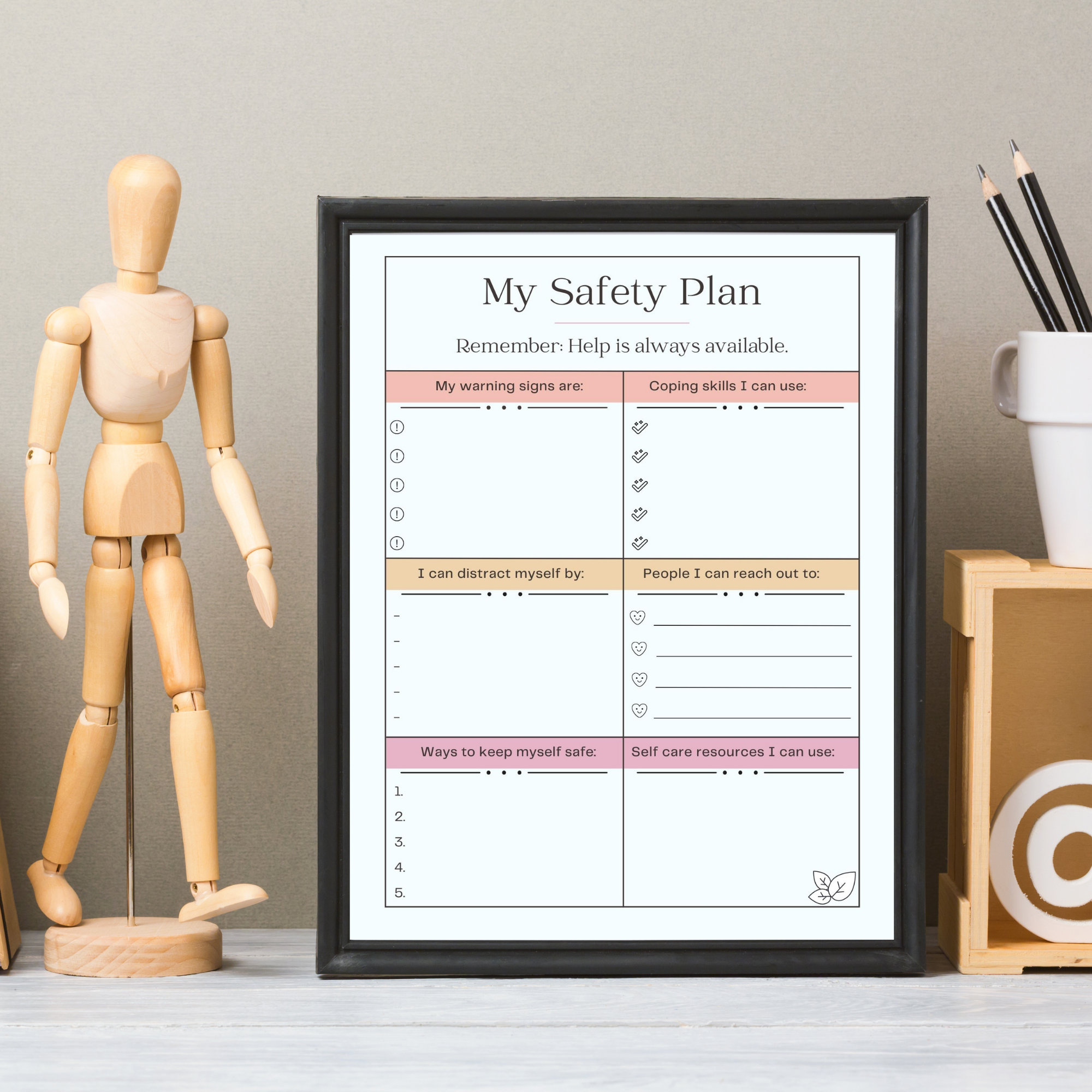 Printable Safety Crisis Plan Worksheet: Mental Health Self-care (PDF ...