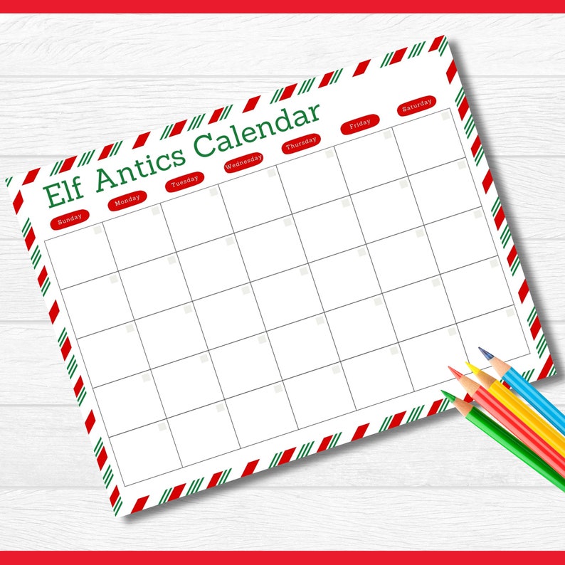Elf Calendar Printable, Christmas Elf Ideas, Elf Kit, Elf Activities ...