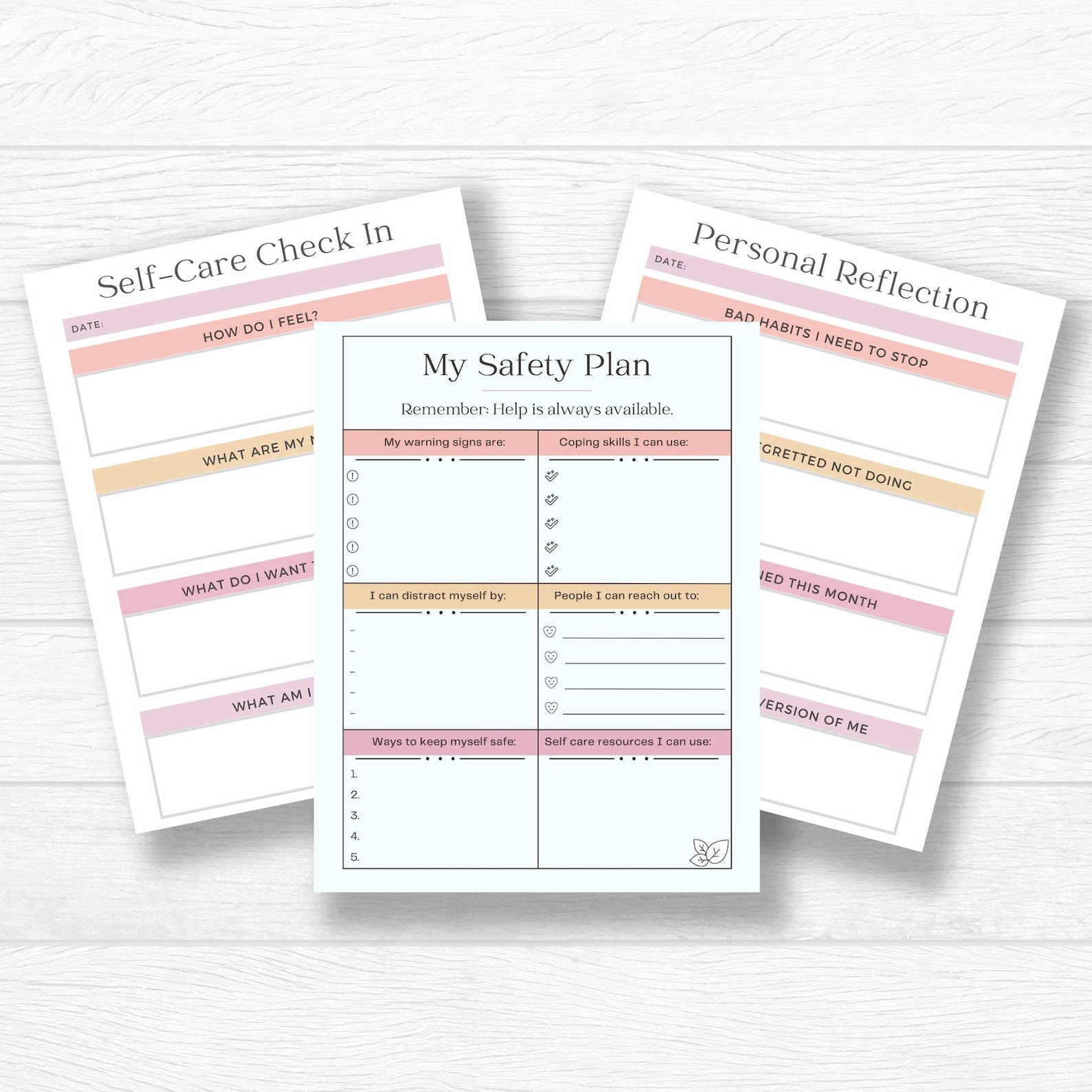 Mental Health Worksheets, Safety Plan for Mental Health, Personal ...