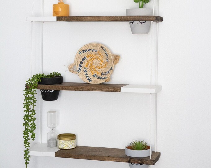 TRIO POTTED Two Tone Shelf | Hanging Shelf - Hanging Shelves -three ...