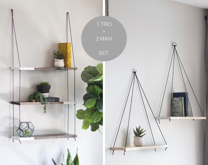 Hanging Shelves | TRIO +2 MAXI Shelf Set - Three Tiered Shelf - Two ...