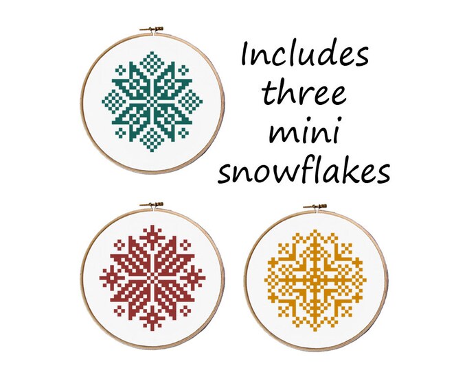 Easy Mini Snowflake Christmas Ornament Cross Stitch Patterns, Three ...