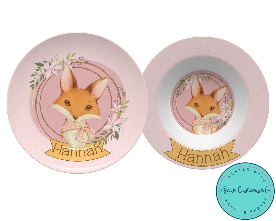 Personalized Vintage-style Fox Plate & Bowl Set Baby Dish Set, Dishes ...