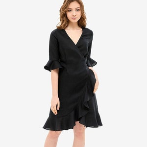 Black Linen Robe With Ruffles/ Linen Robe Women - Etsy