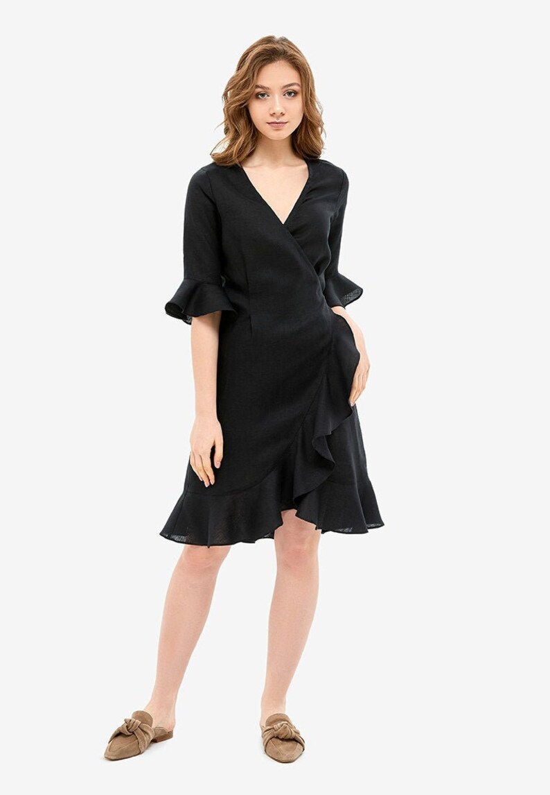 Black Linen Robe with Ruffles/ Linen Robe Women/ Linen | Etsy