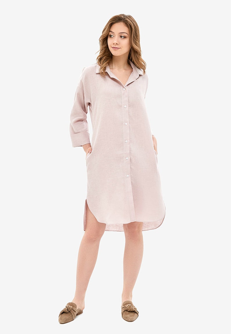 Dusty Rose Shirt for Women With Buttons/ Linen Long Night - Etsy