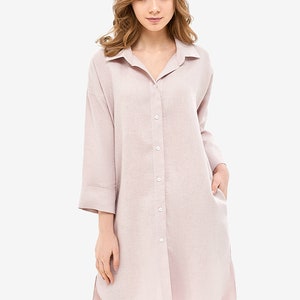 Dusty Rose Shirt for Women With Buttons/ Linen Long Night - Etsy
