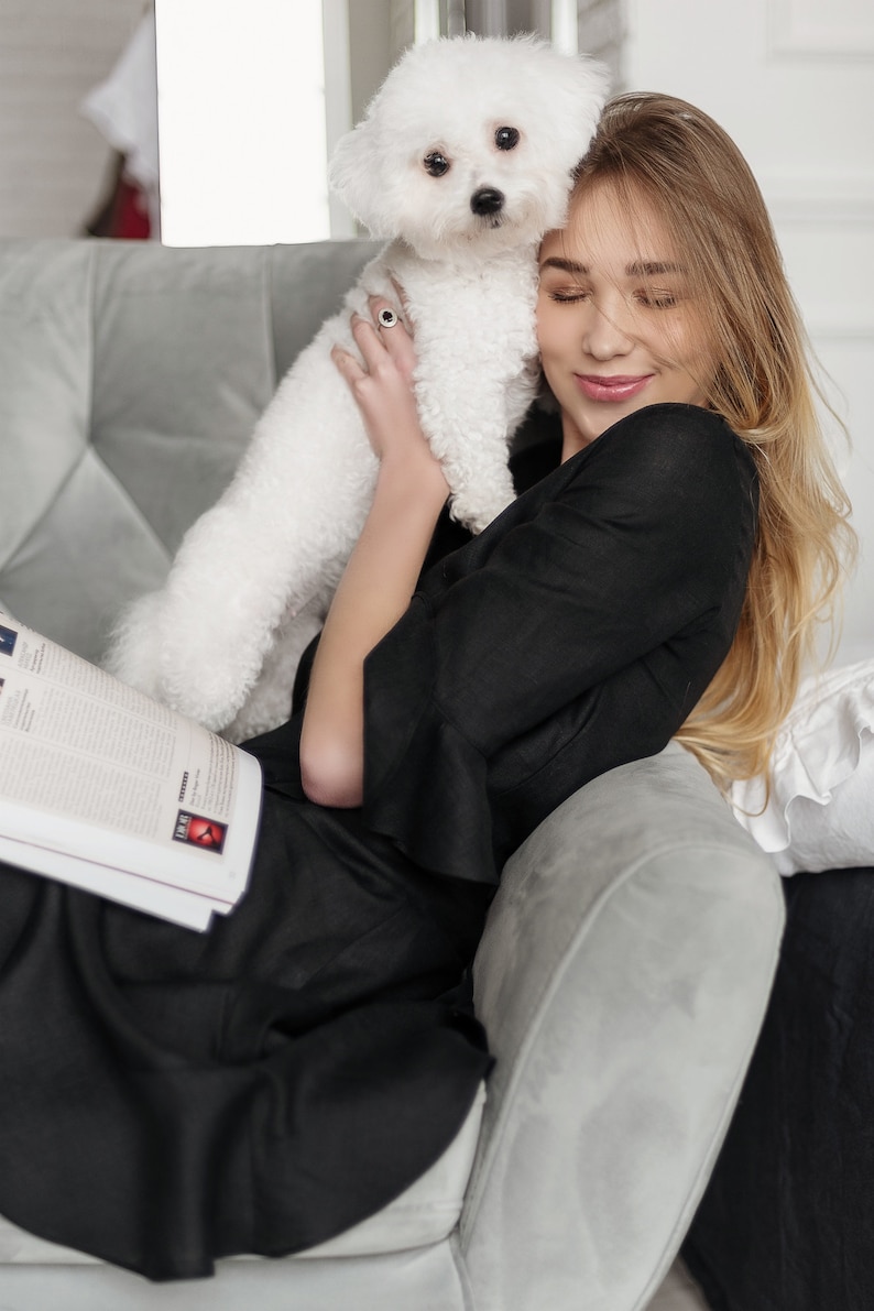 Black Linen Robe with Ruffles/ Linen Robe Women/ Linen | Etsy