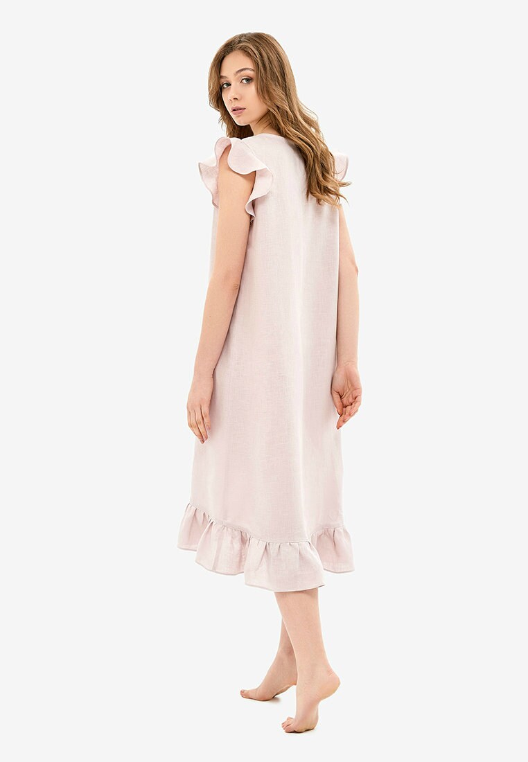 Ruffle Linen Nightgown in Three Colors: Dusty Rose, White and Brown - Etsy