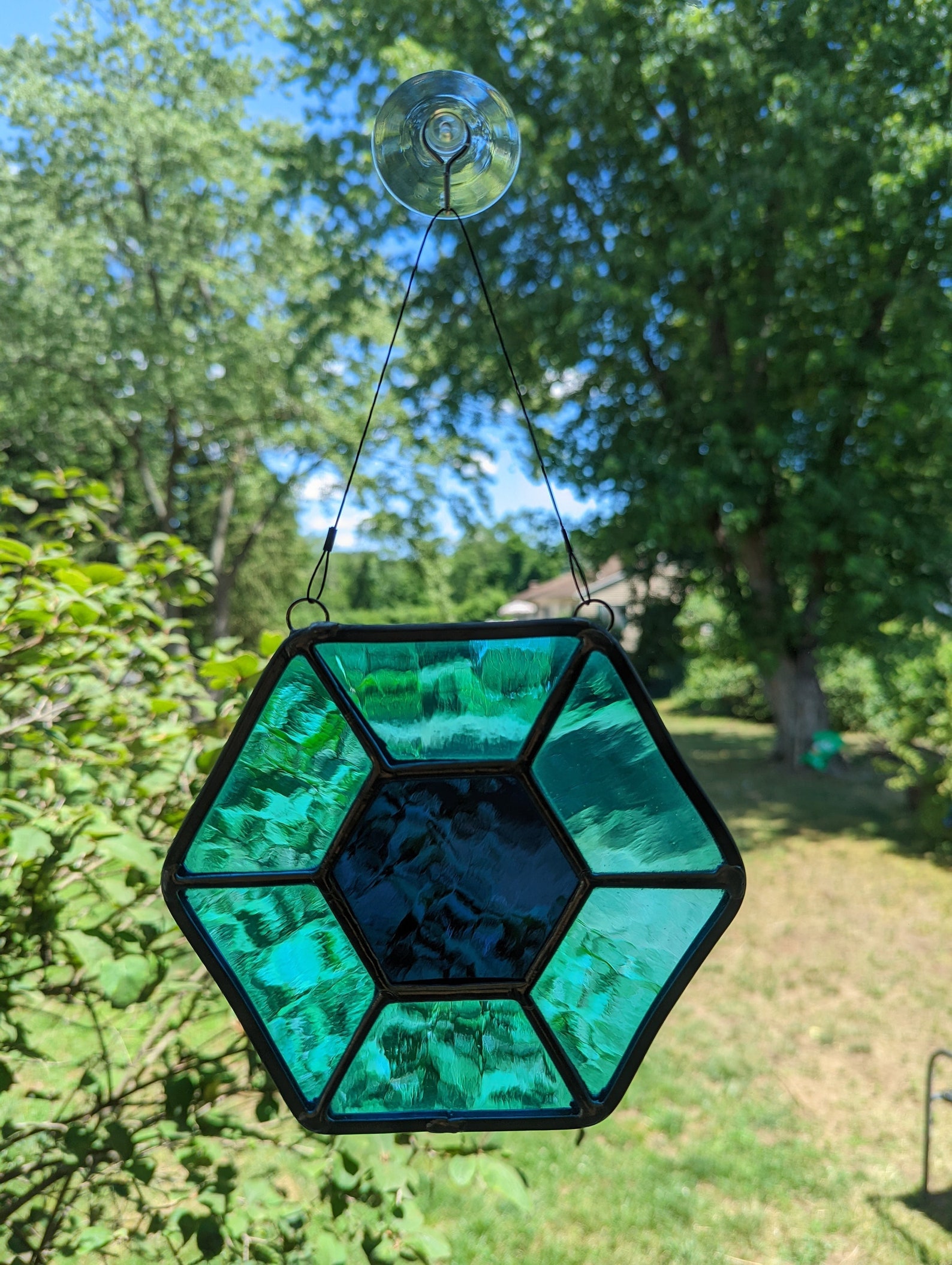 Multi Blue Hexagon Stained Glass Sun Catcher 6 - Etsy