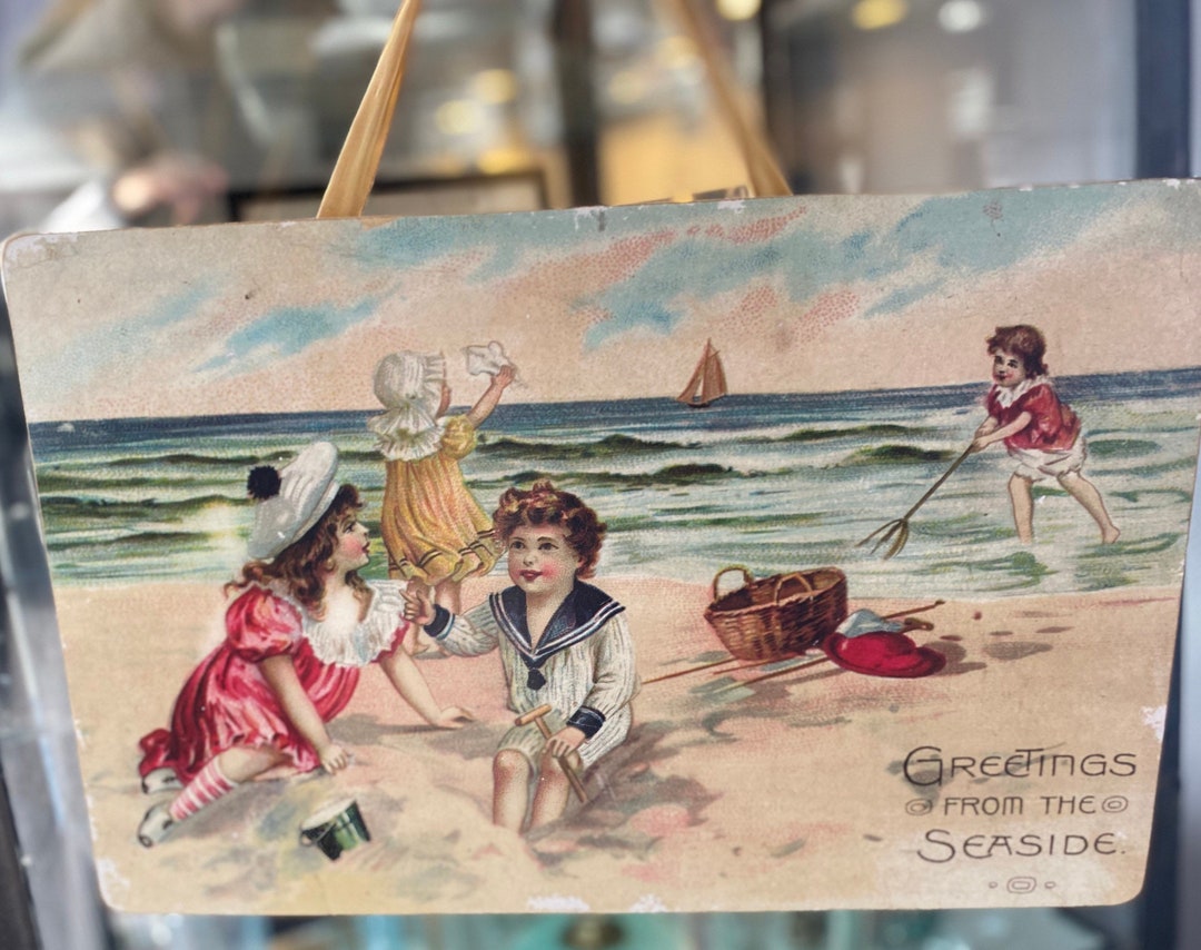Vintage Seaside Scene Wall Plaque - Greetings From the Seaside Wood ...