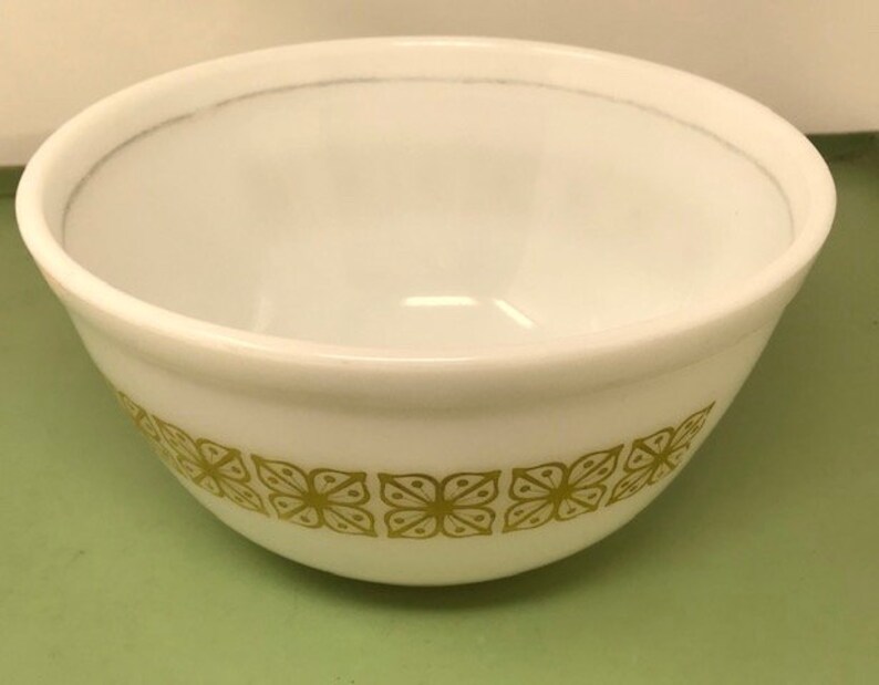 Mid Century Pyrex Bowl autumn Floral Green Flowers 1.5 Qt Small Vintage ...