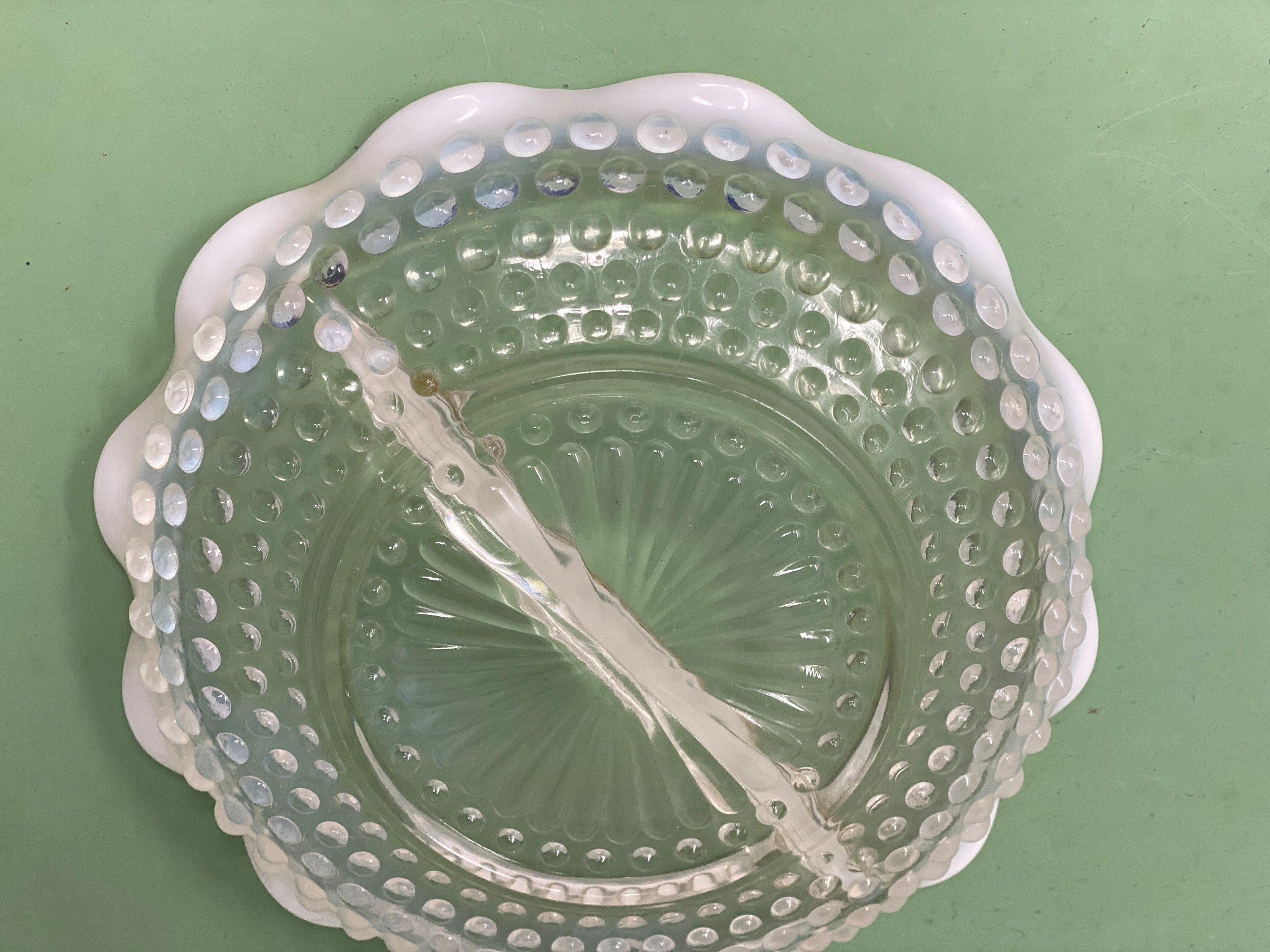 Vintage Hobnail Moonstone Glass Divided Candy Dish - Vintage Anchor ...