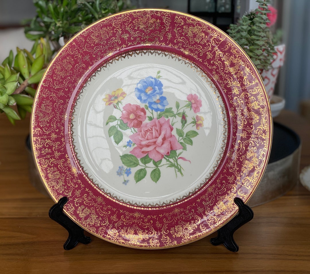 Salem China Co imperial Service Plates Maroon Floral 11 Service Plate ...